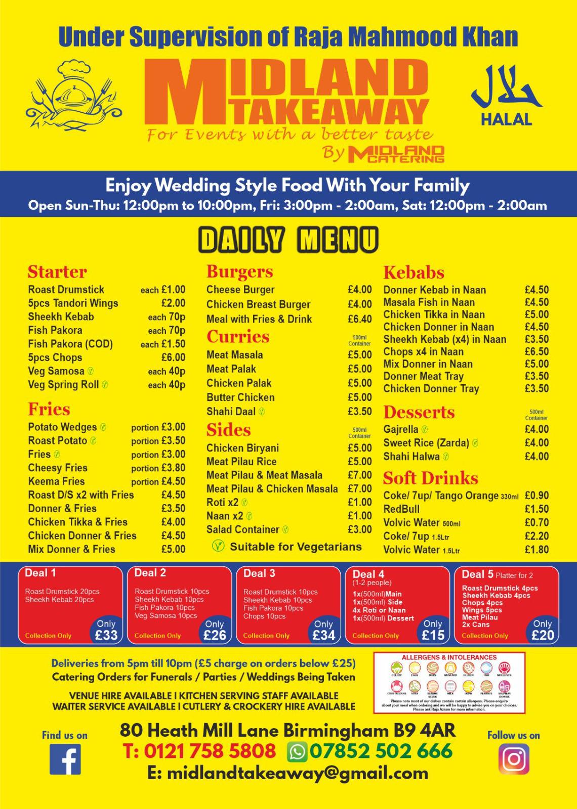 Take Away Menu – Welcome to Midland Catering And Take Away
